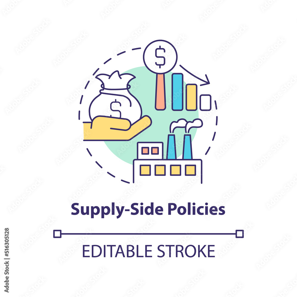 Supply side policies concept icon. Economy efficiency. Controlling ...
