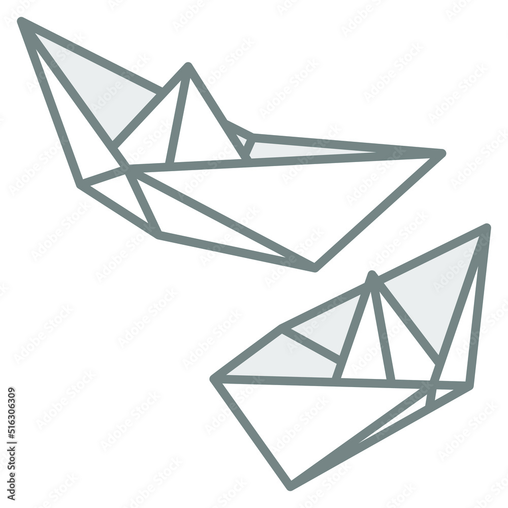 Set of vector illustrations of paper boat icons. Outline simple craft ...