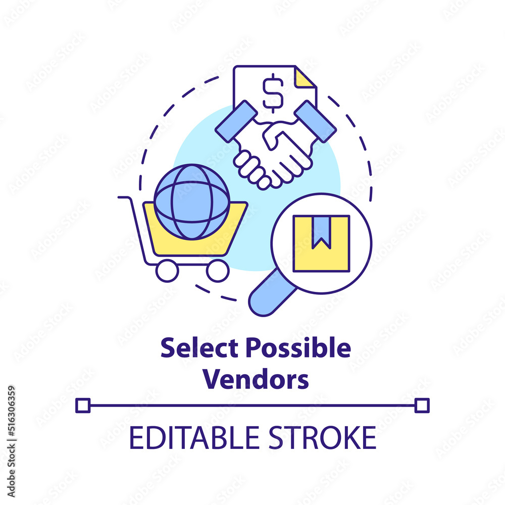 Select possible vendors concept icon. Basic procurement step abstract ...
