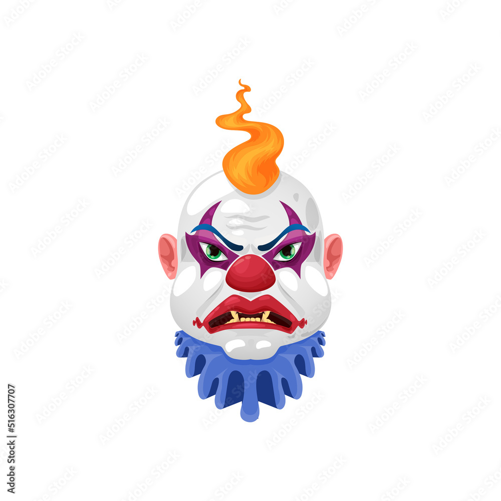 Scary clown face isolated cartoon funster mask with makeup. Vector ...