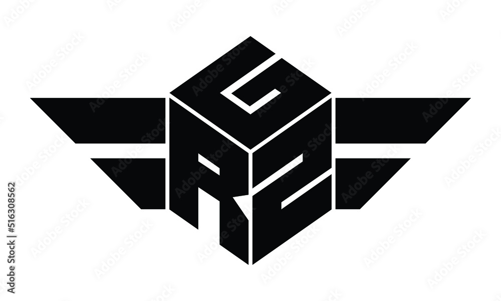 GRZ three letter gaming logo in polygon cube shape logo design vector ...