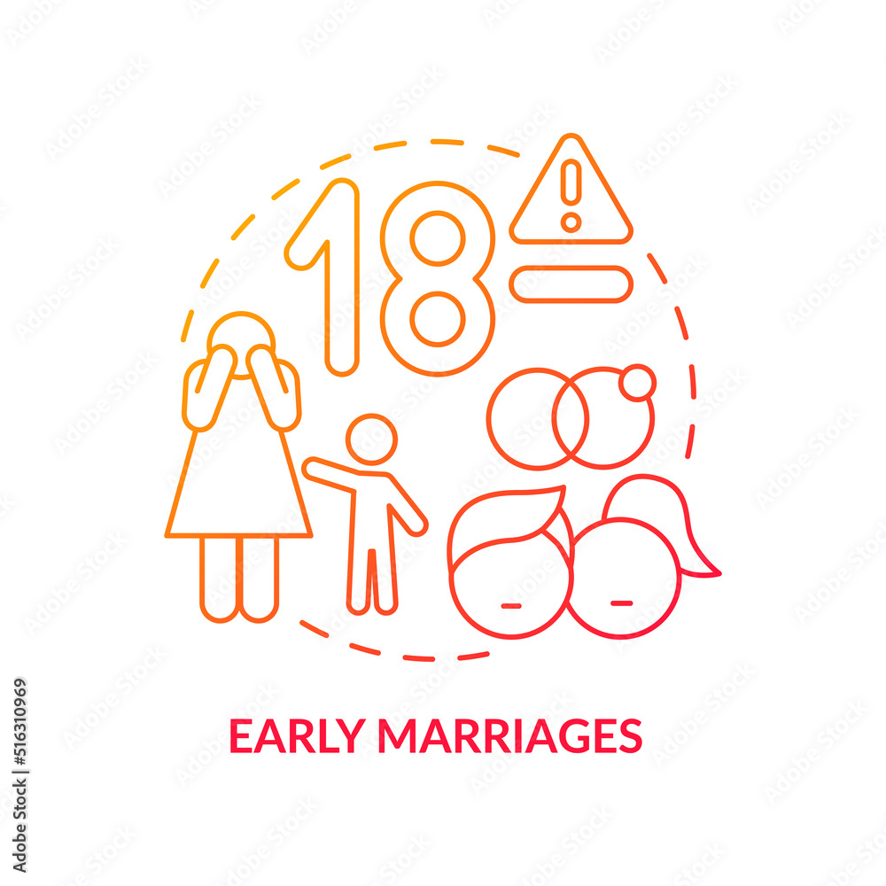 Early marriages red gradient concept icon. Teenagers and children ...