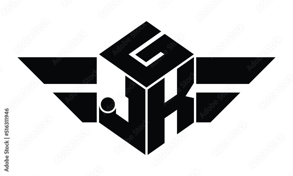 GJK three letter gaming logo in polygon cube shape logo design vector template. wordmark logo ...