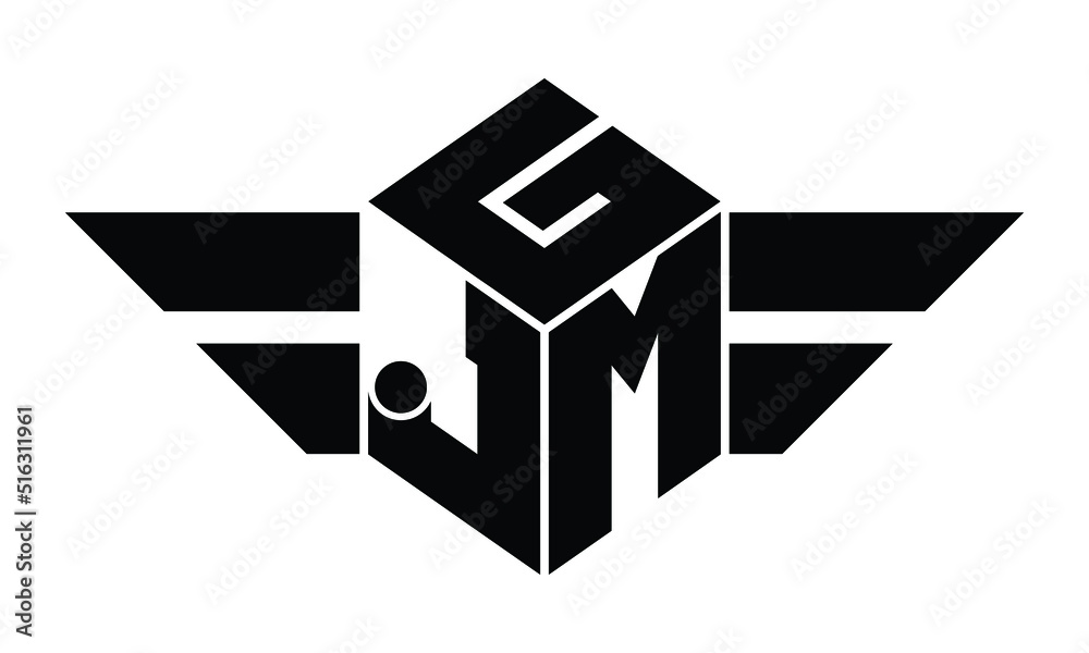 GJM three letter gaming logo in polygon cube shape logo design vector ...