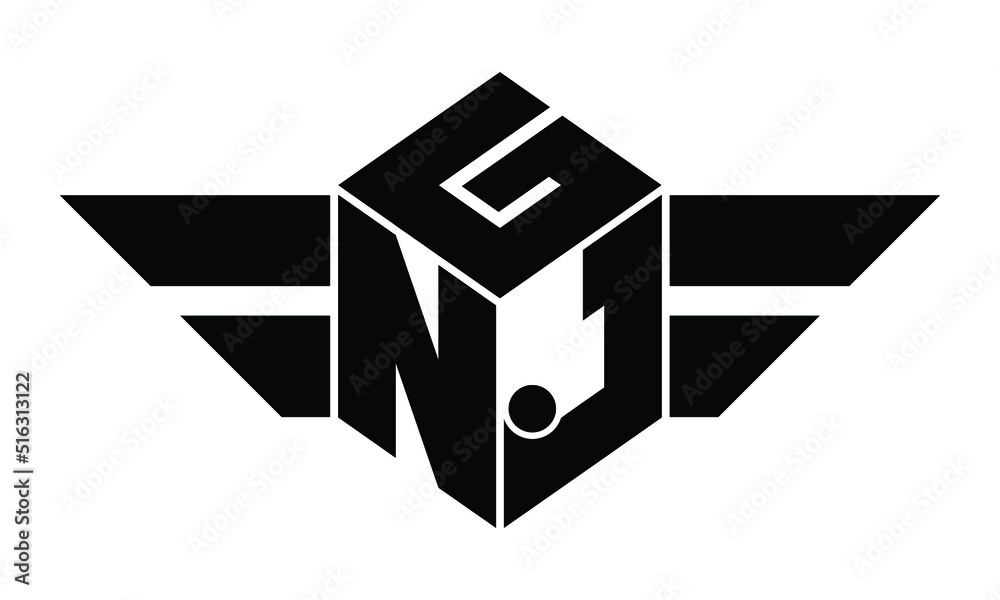 GNJ three letter gaming logo in polygon cube shape logo design vector ...