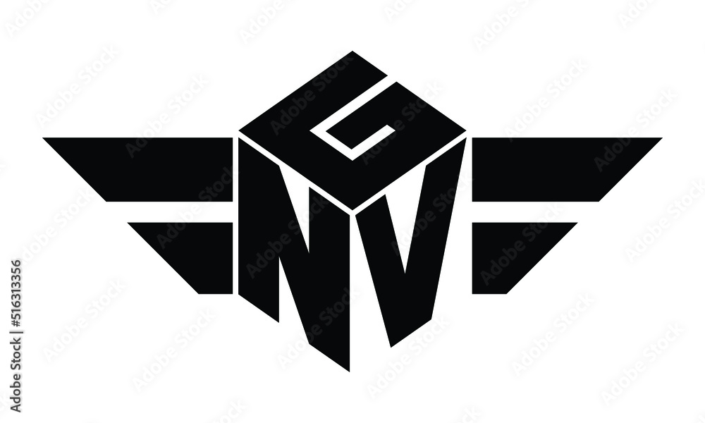 GNV three letter gaming logo in polygon cube shape logo design vector ...