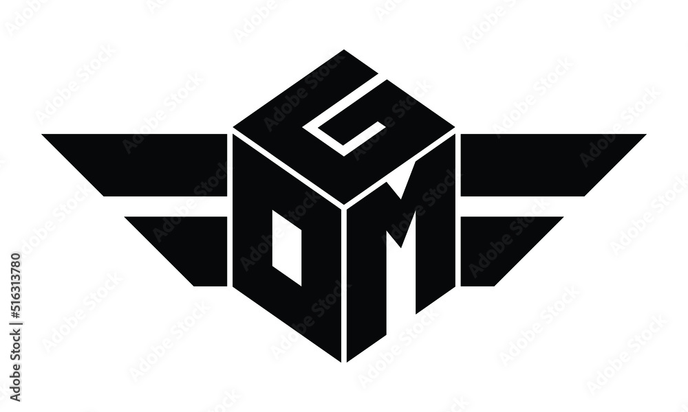 GOM three letter gaming logo in polygon cube shape logo design vector ...