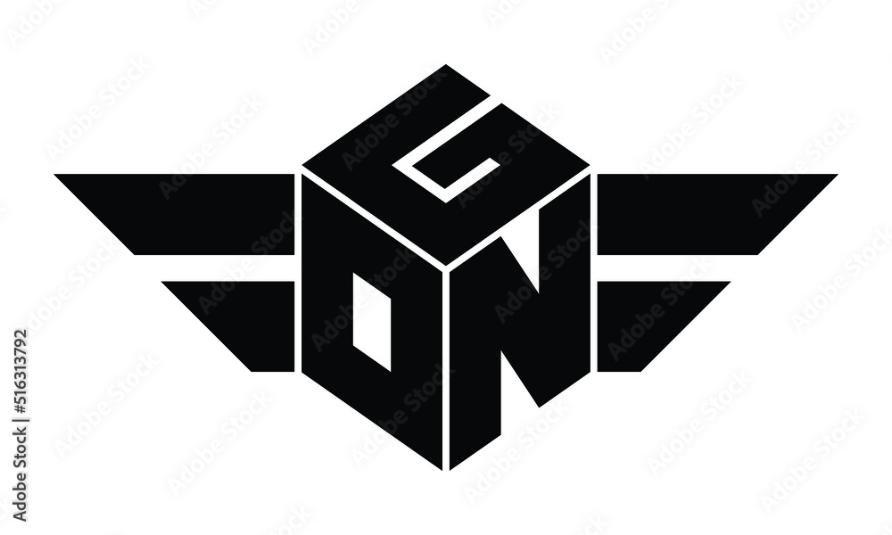 GON three letter gaming logo in polygon cube shape logo design vector ...
