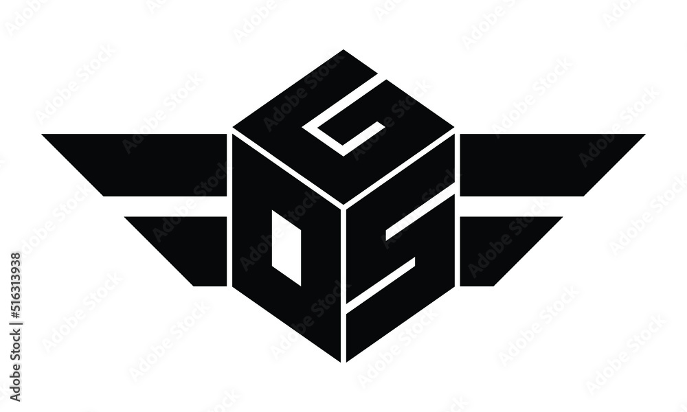 GOS three letter gaming logo in polygon cube shape logo design vector ...