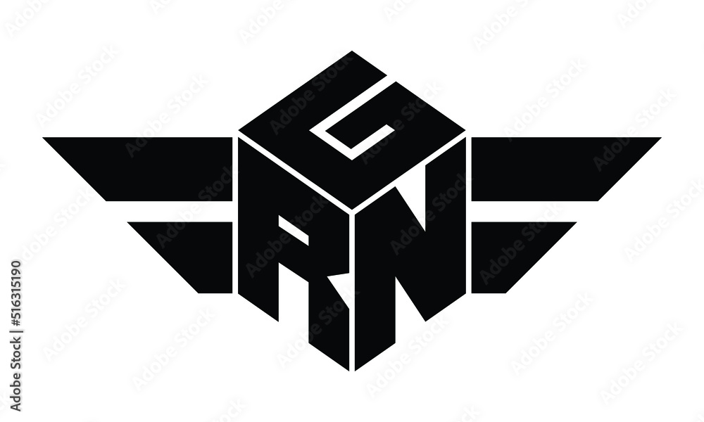 GRN three letter gaming logo in polygon cube shape logo design vector ...