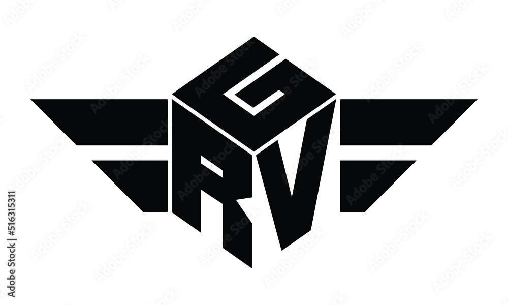GRV three letter gaming logo in polygon cube shape logo design vector ...