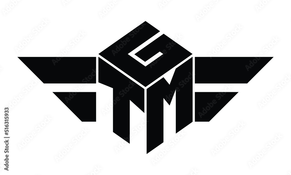 GTM three letter gaming logo in polygon cube shape logo design vector ...