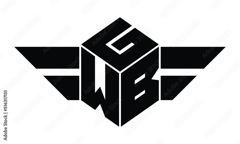 GWB three letter gaming logo in polygon cube shape logo design vector ...