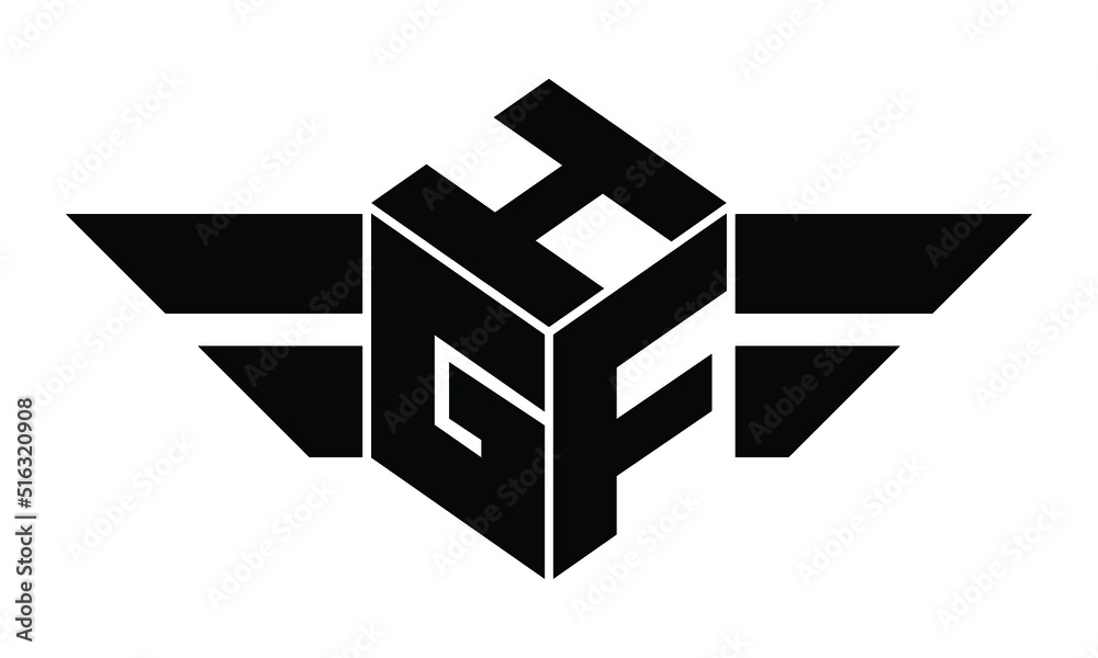 HGF three letter gaming logo in polygon cube shape logo design vector ...