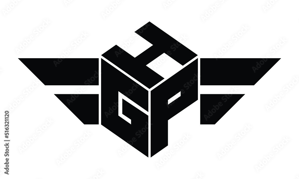 HGP three letter gaming logo in polygon cube shape logo design vector ...