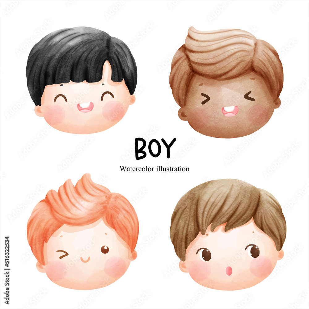 watercolor boy, children. Vector illustration Stock Vector | Adobe Stock