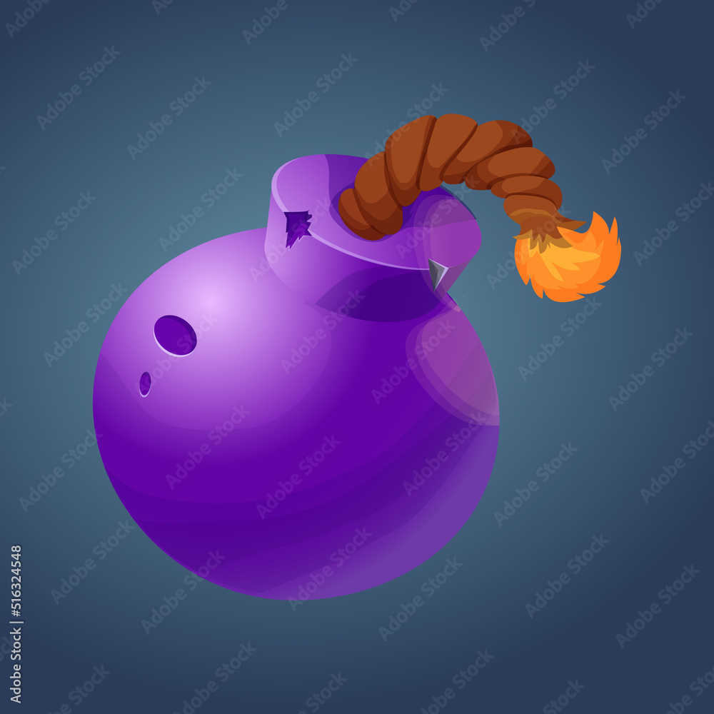 Cartoon bomb with rope ui game asset, icon in cartoon style isolated on ...