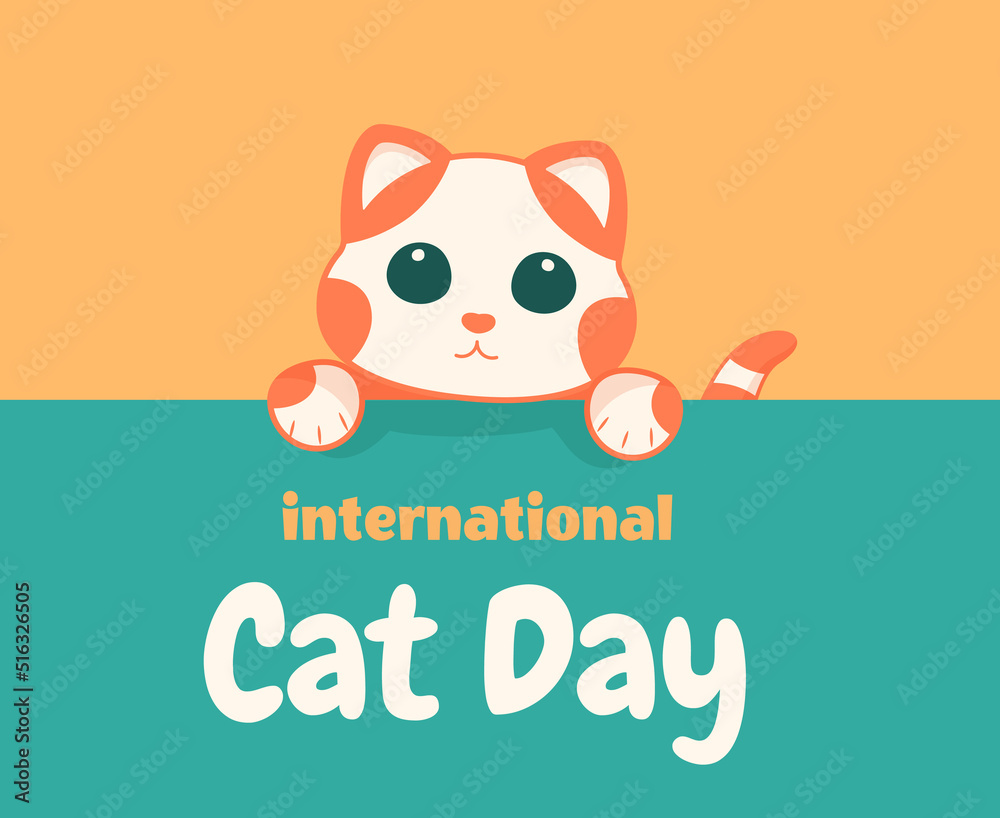 International cat day design in cartoon style. Isolated vector ...
