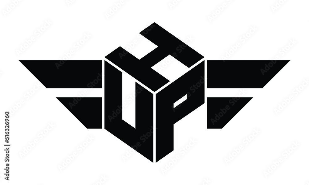 HUP three letter gaming logo in polygon cube shape logo design vector ...