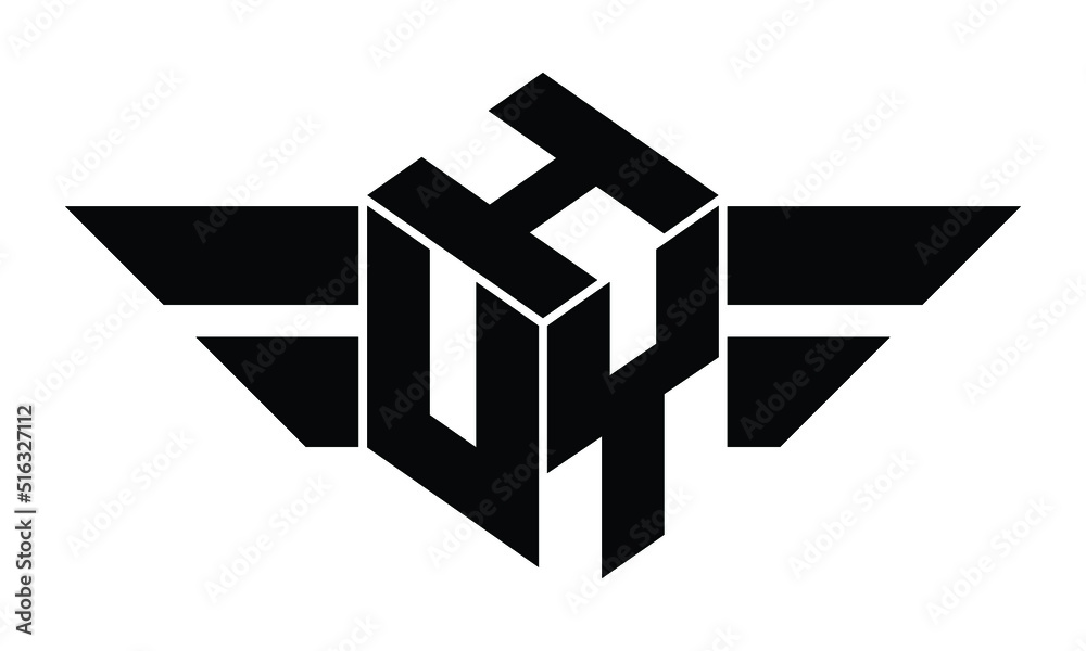 HUY three letter gaming logo in polygon cube shape logo design vector ...