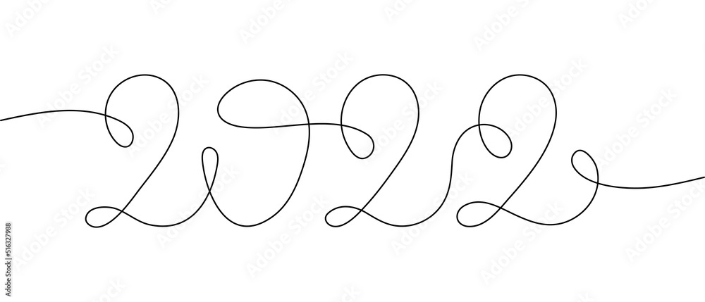 Continuous one line drawing of a "2022" new year text. Celebration New ...