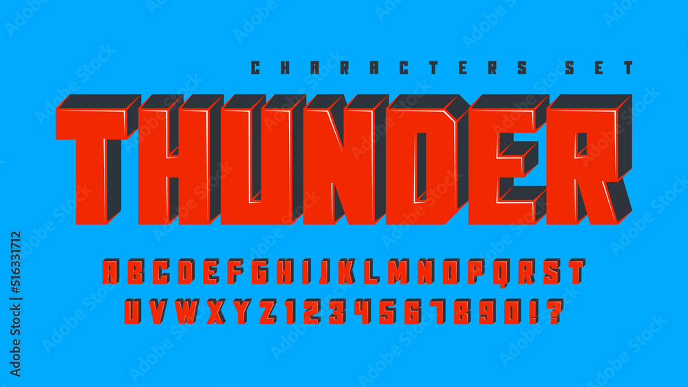 Strong characters alphabet design, typeface, letters and numbers. Stock ...