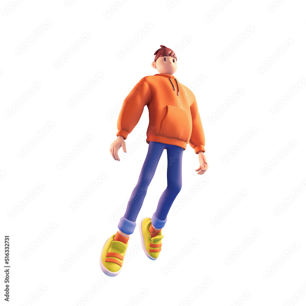 Tall funny cute brunette boy in casual fashion clothes orange hoodie ...