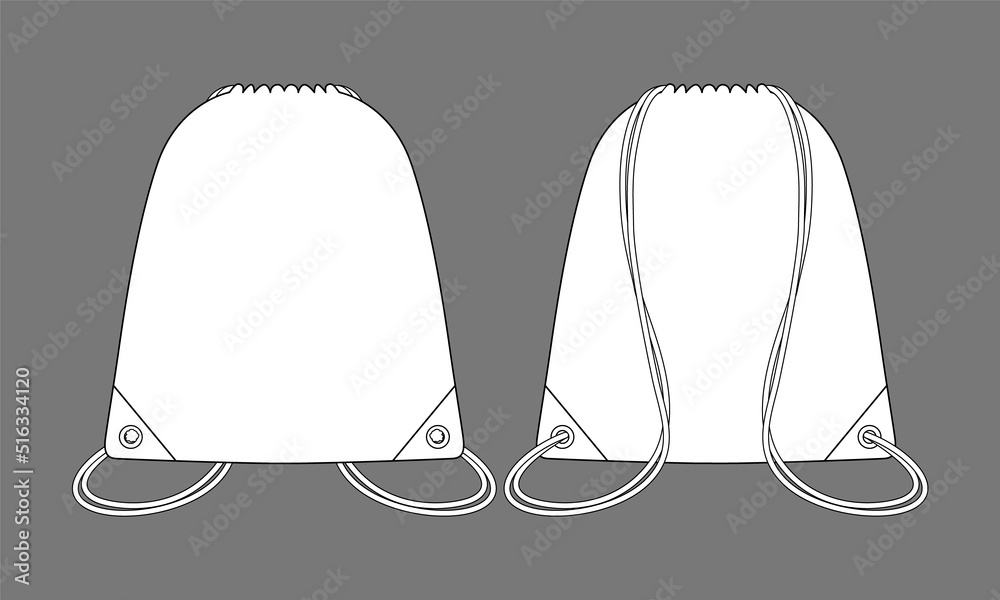 Blank White Drawstring Bag Template On Gray Background.Front And Back ...