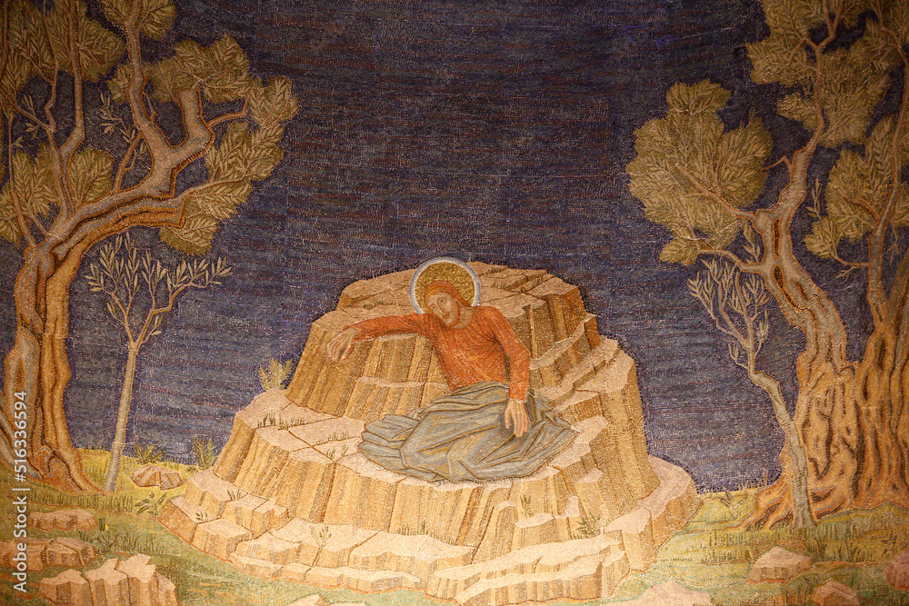 Mosaic in the All-Nations Basilica at the foot of Mount of olives ...