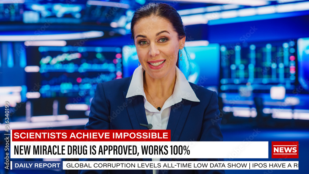 TV Live News Program: Presenter Reporting On the Events of the Day ...