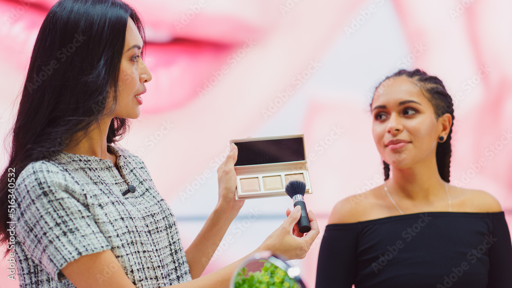 TV Show Infomercial: Female Host, Beauty Expert uses Blush Contour ...