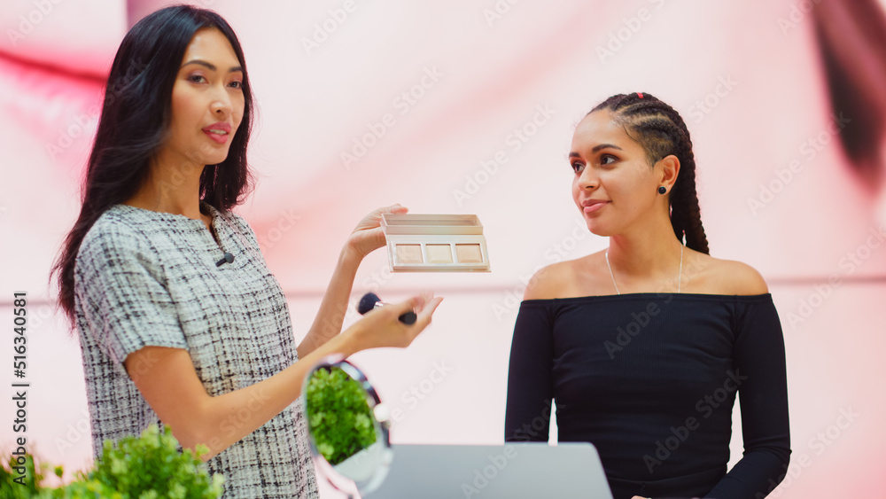 TV Show Infomercial: Female Host, Beauty Expert uses Blush Contour ...