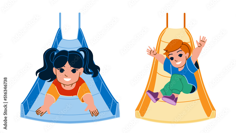 kid slide vector. playground boy girl, happy toddler play, family park ...