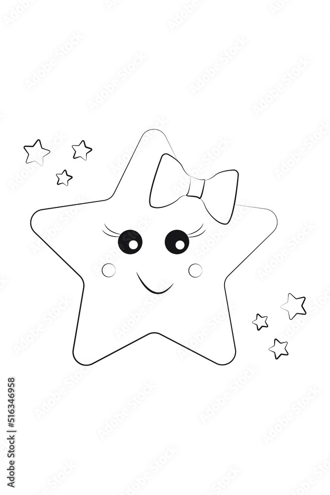 Cute little star character. Coloring page for kids, preschool activity ...