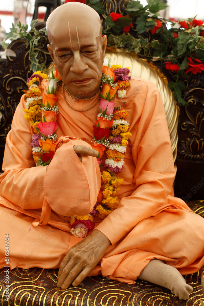 Garlanded statue of Srila Prabhupada at Janmashtami festival at ...