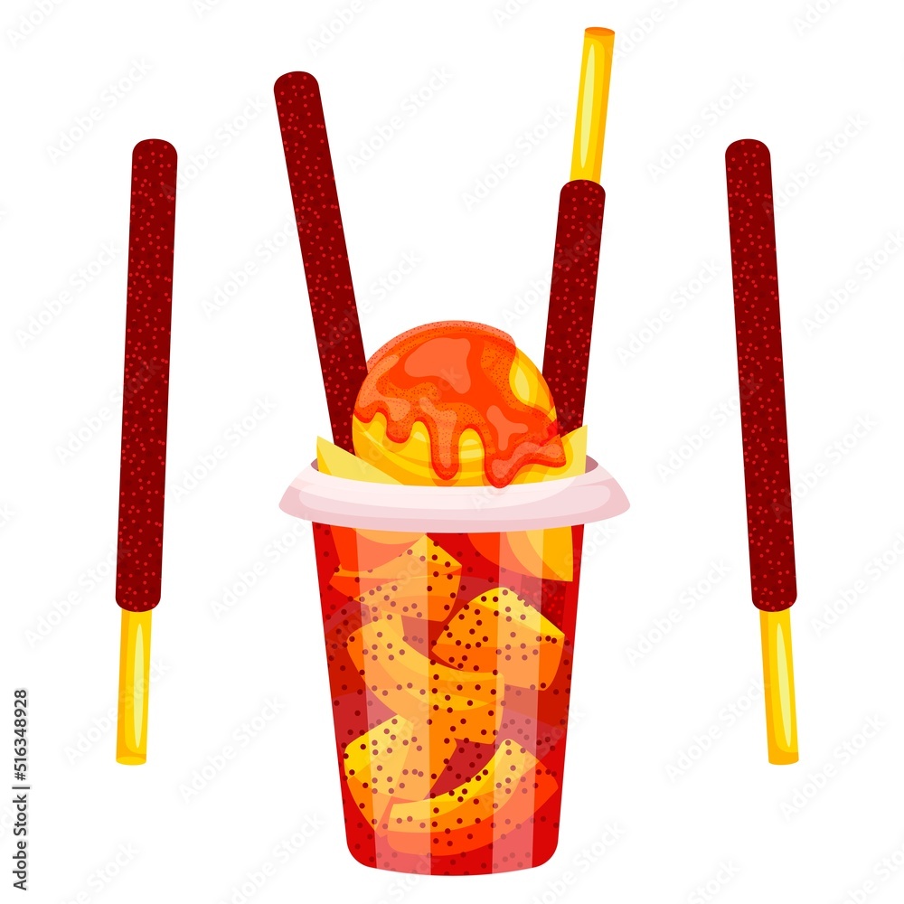 Mango ice cream with Mexican chilly powder isolated on white background ...