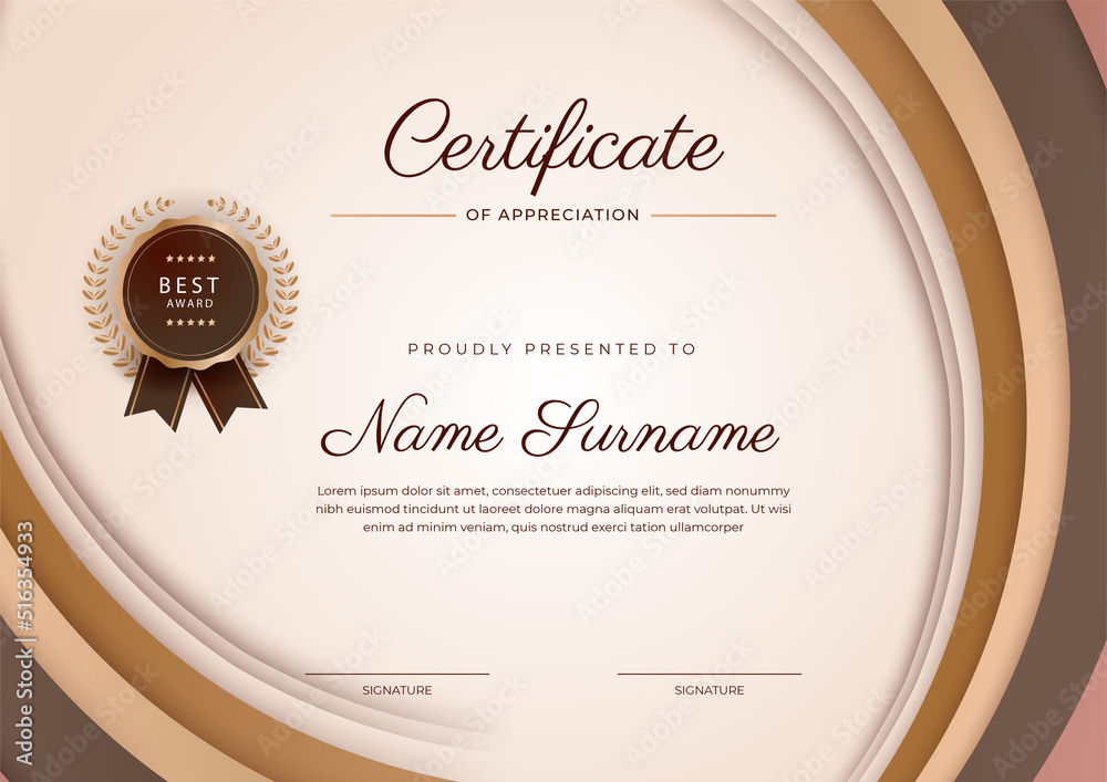 Modern elegant skin tone beige brown certificate of achievement ...