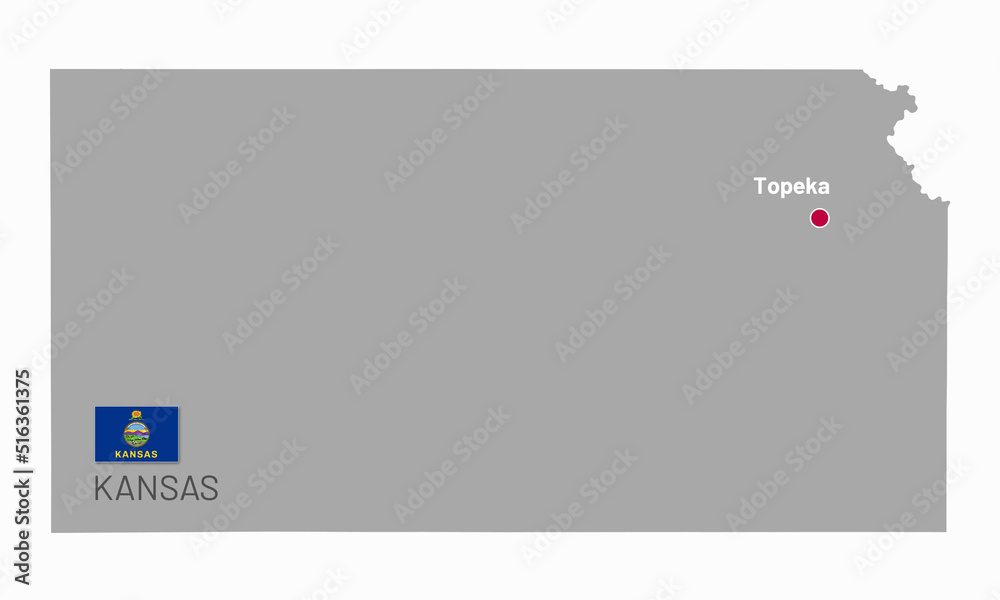 Gray map of Kansas, federal state of USA. Silhouette of Kansasian ...