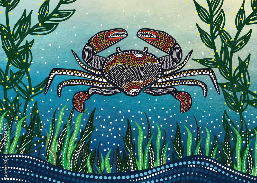 Aboriginal art vector painting with crab Stock Vector | Adobe Stock