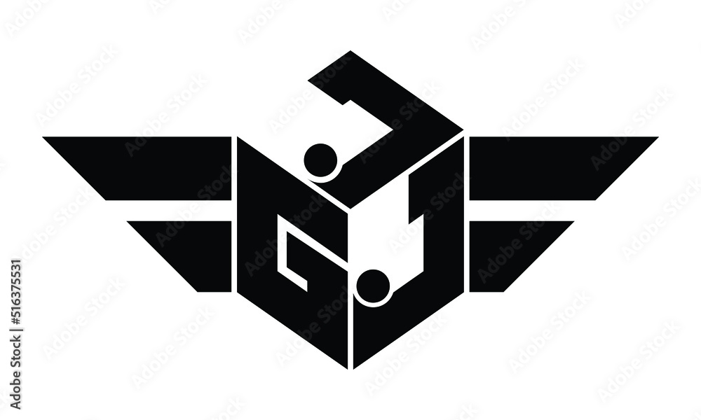 JGJ three letter gaming logo in polygon cube shape logo design vector ...