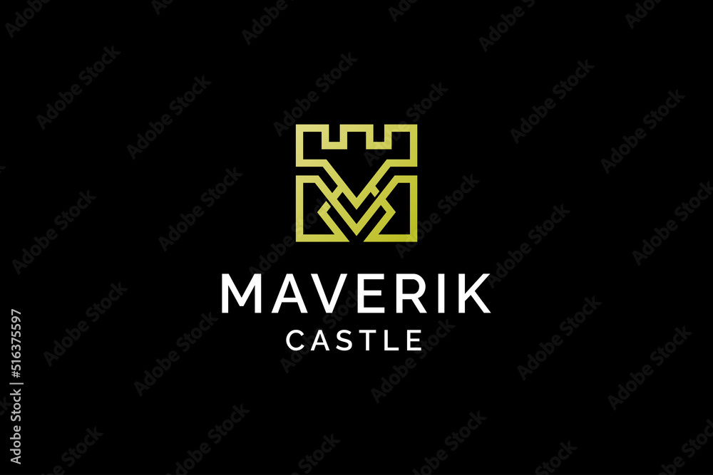 Initial letter M with castle wall logo design vector illustration ...