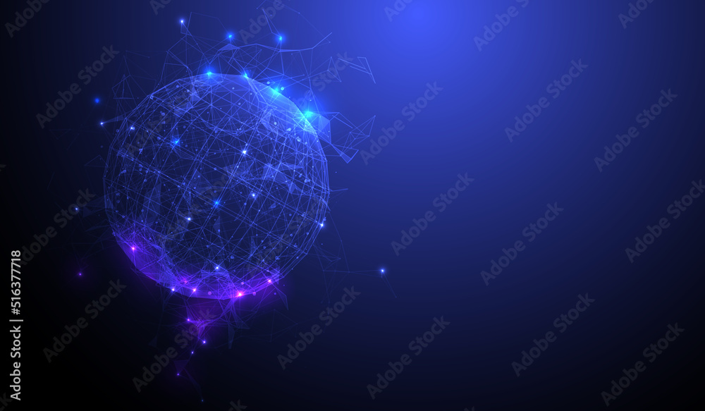 Futuristic metaverse digital sphere polygonal wireframe vector ...