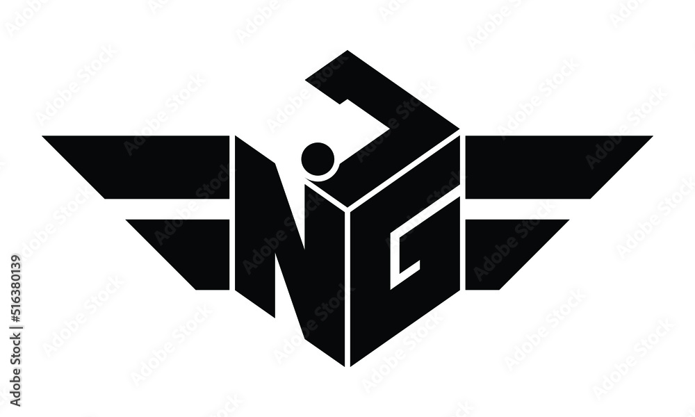 JNG three letter gaming logo in polygon cube shape logo design vector ...