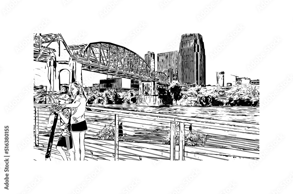 Building view with landmark of Nashville is the city in Tennessee. Hand ...