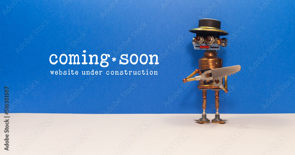 Web site under construction Coming Soon page. Toy mechanic repairman ...