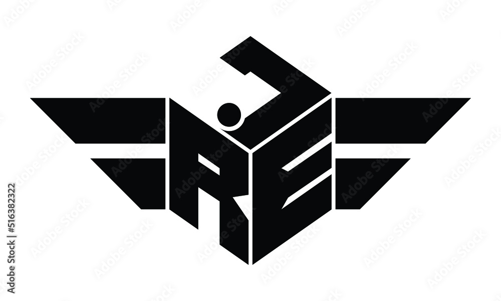 JRE three letter gaming logo in polygon cube shape logo design vector ...