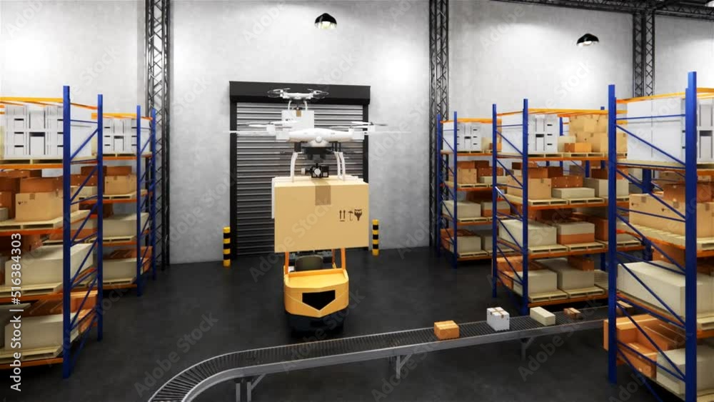 Industrial stock storage products storage system by drone.Loft modern ...