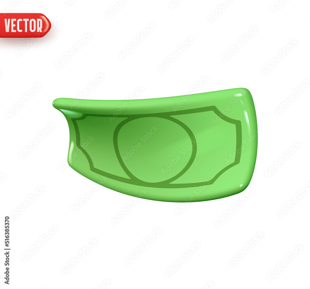 Paper green dollar bill. Realistic 3d design In plastic cartoon style ...