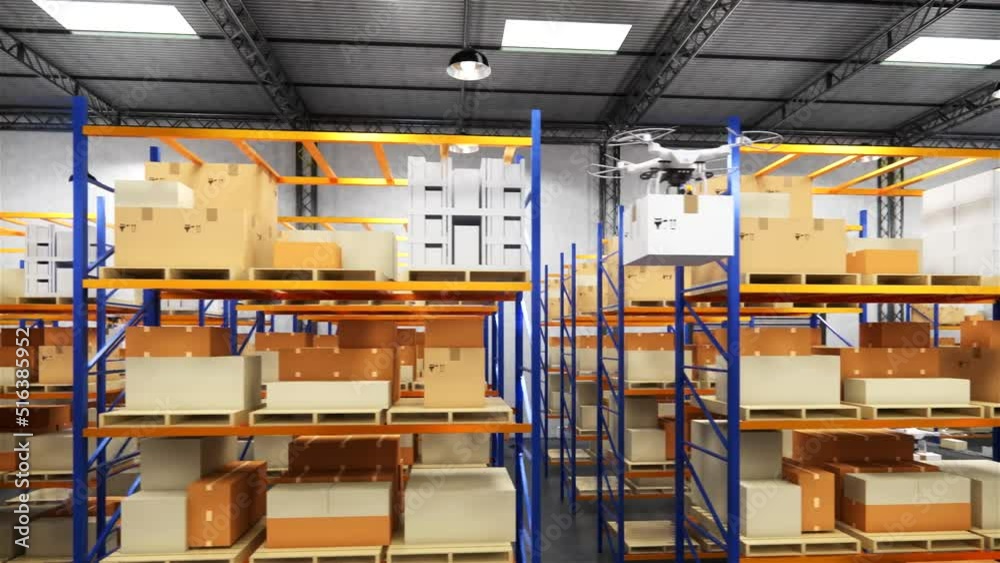 Industrial stock storage products storage system by drone.Loft modern ...