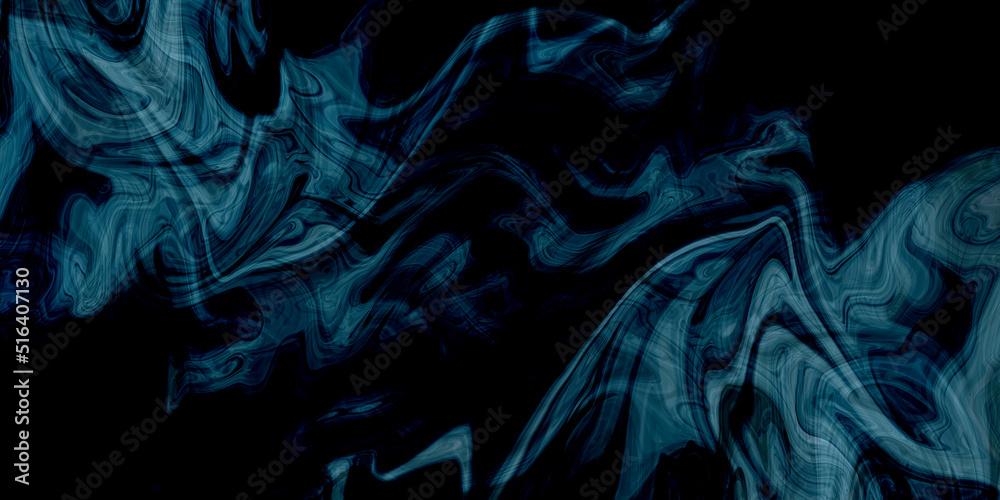 Blue ink pattern liquid swirl paint black background. Glossy liquid ...